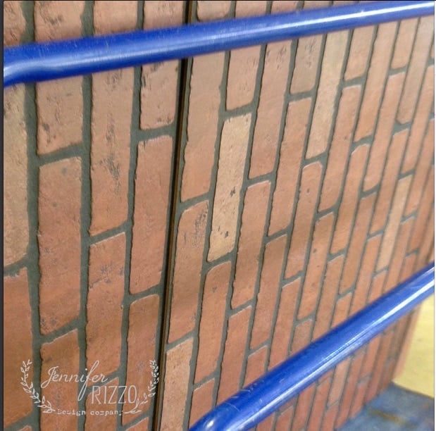 Faux brick wall fireplace mantel backdrop - Jennifer Rizzo