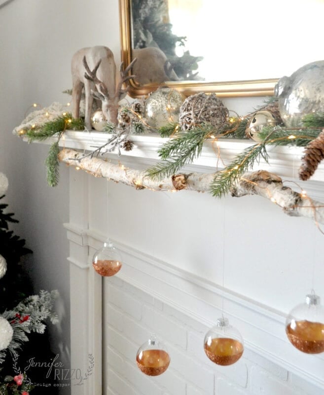 Easy DIY Glitter Ornaments and a Rustic Wintery Mantelscape - Jennifer ...