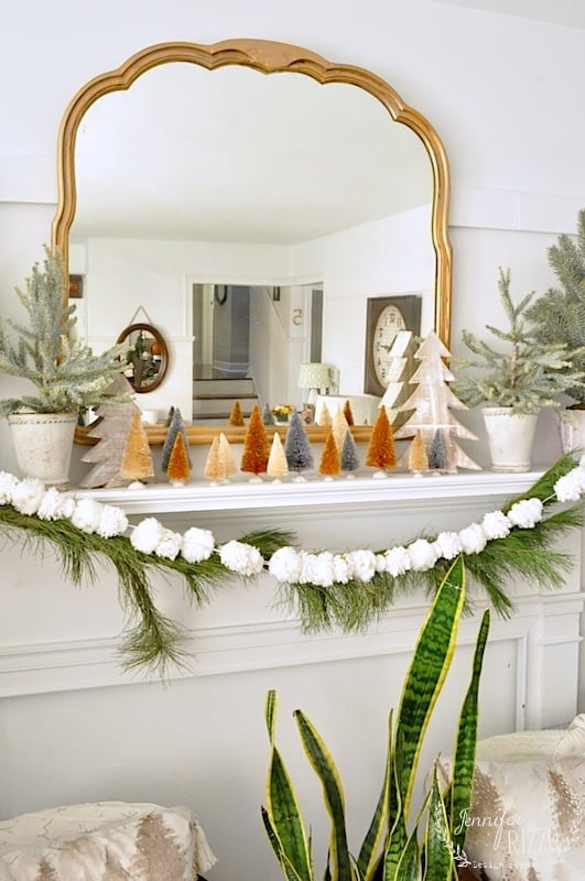 Decorating with Bottle Brush Trees on the Mantel - Jennifer Rizzo