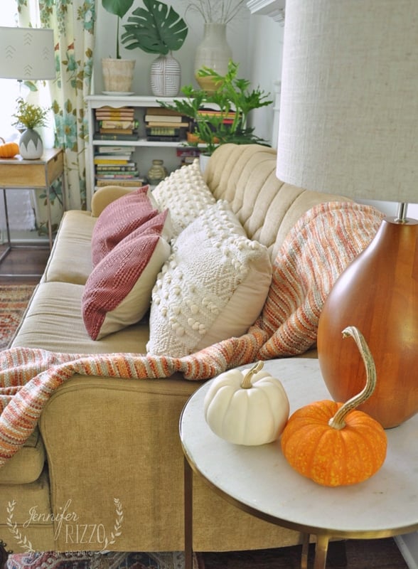 A Simple Fall Boho Living Room with Hand-Painted Fall Art - Jennifer Rizzo