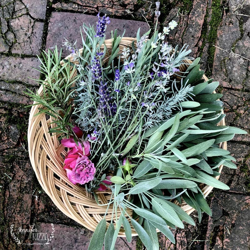 Gathering Herbs and Flowers in the Garden - Jennifer Rizzo