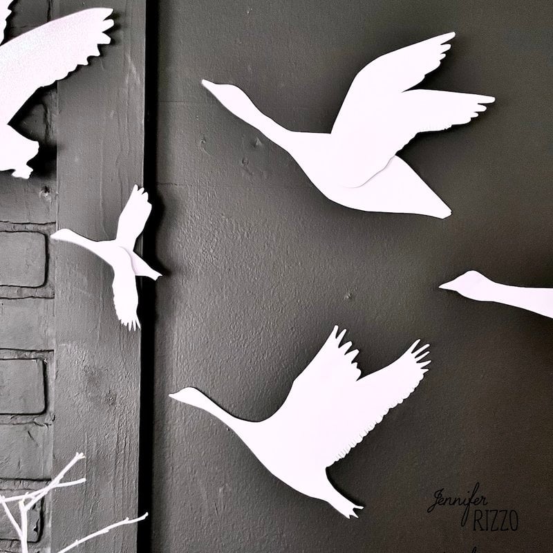 Flying Paper Geese and Winter Moon Mantelscape - Jennifer Rizzo