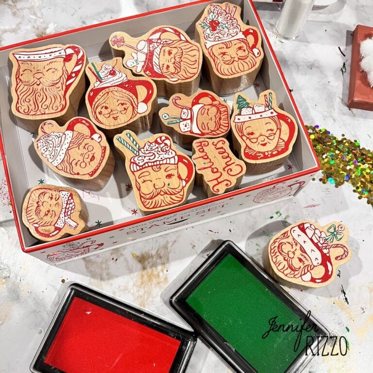 Make Stamped Vintage Santa Mug Mixed Media Art Canvases - Jennifer Rizzo