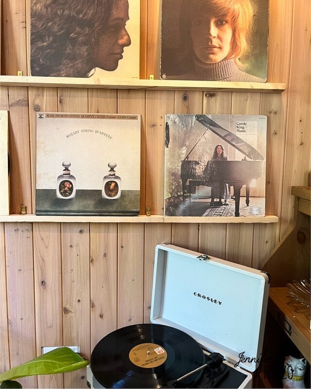 records on an album wall - Jennifer Rizzo